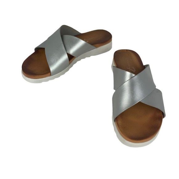 Seven7 | Shoes | Seven7 Jade Slide Sandals Silver Metallic Criss Cross ...
